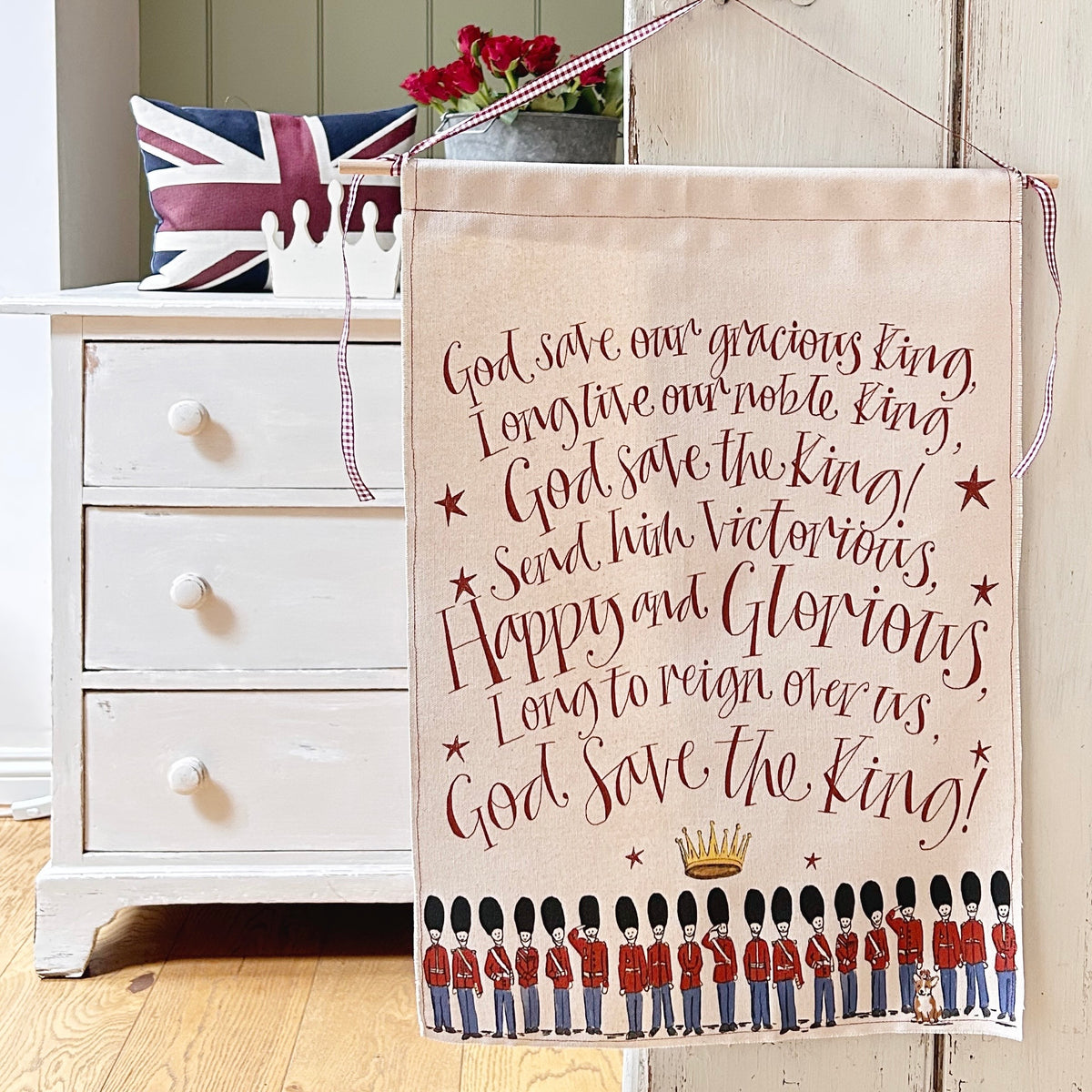 Large Handmade GOD SAVE THE KING Wall Hanging CREAM – Goose & Grey